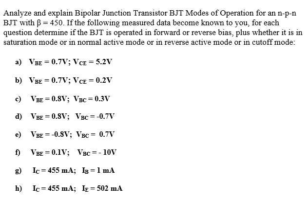 Solved Analyze and explain Bipolar Junction Transistor BJT | Chegg.com