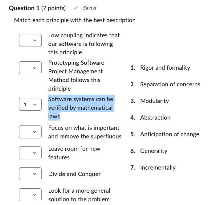 Solved Question 1 (7 ﻿points)Match each principle with the | Chegg.com