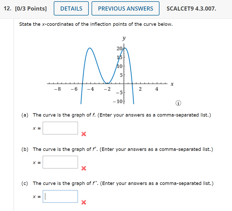 Solved 12. [0/3 Points] DETAILS PREVIOUS ANSWERS SCALCET9 | Chegg.com