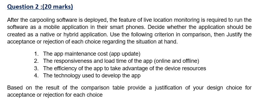 Solved Question 2 :(20 marks) After the carpooling software | Chegg.com