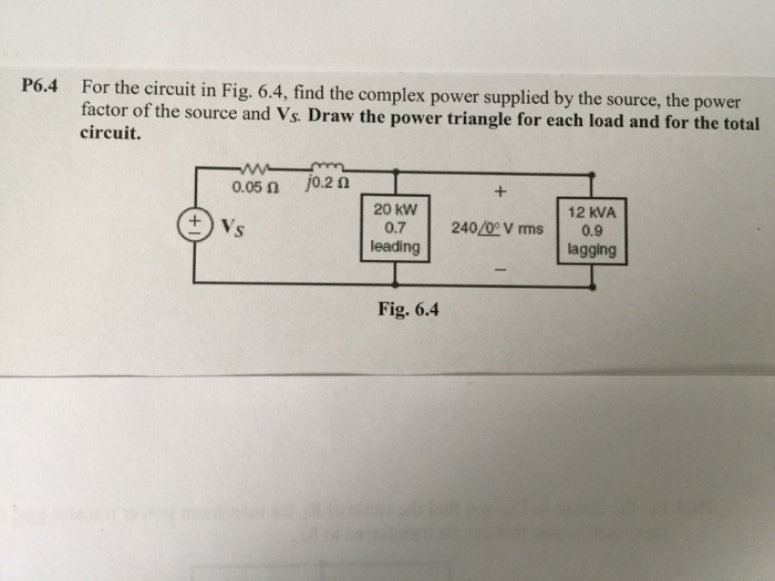 Solved For the circuit in Fig. 6.4, find the complex power | Chegg.com
