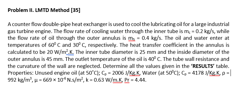Solved Problem II. LMTD Method [35] A counter flow | Chegg.com