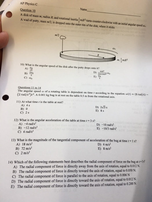 Solved AP Physics C A disk of mass m, radius R. and | Chegg.com
