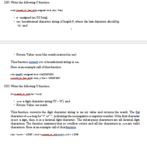 Solved (29) ﻿Write the following C ﻿furction.d: unaigned int | Chegg.com