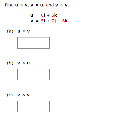 Solved Find u×v,v×u, ﻿and | Chegg.com
