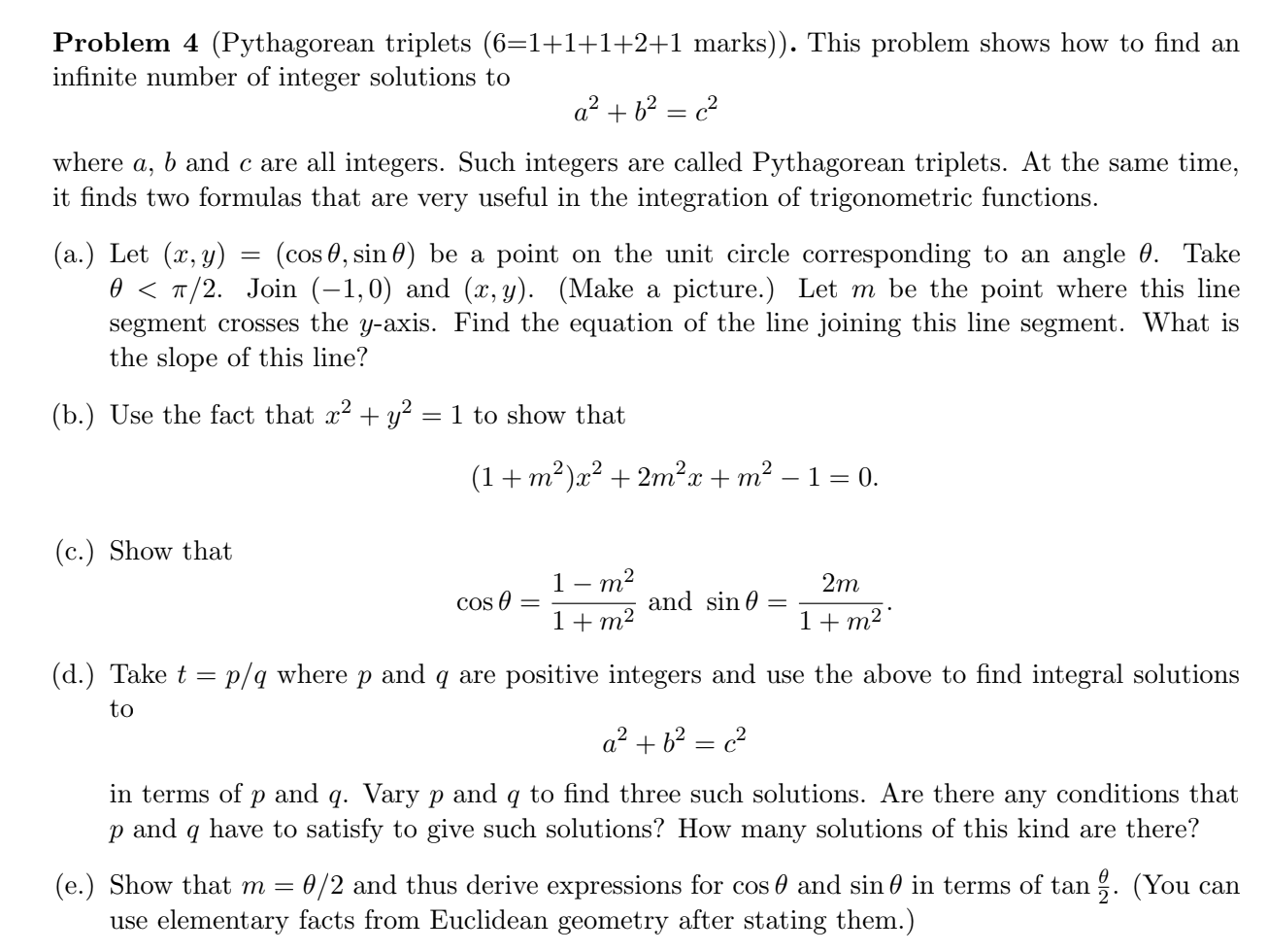 Solved Problem 4 (Pythagorean triplets (6=1+1+1+2+1 marks)). | Chegg.com