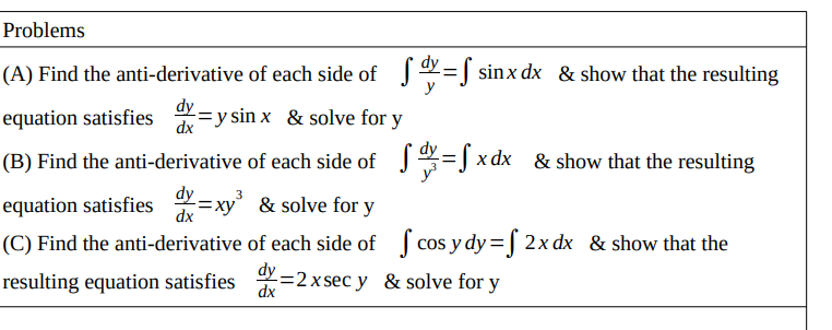 Solved (A) Find the anti-derivative of each side of | Chegg.com