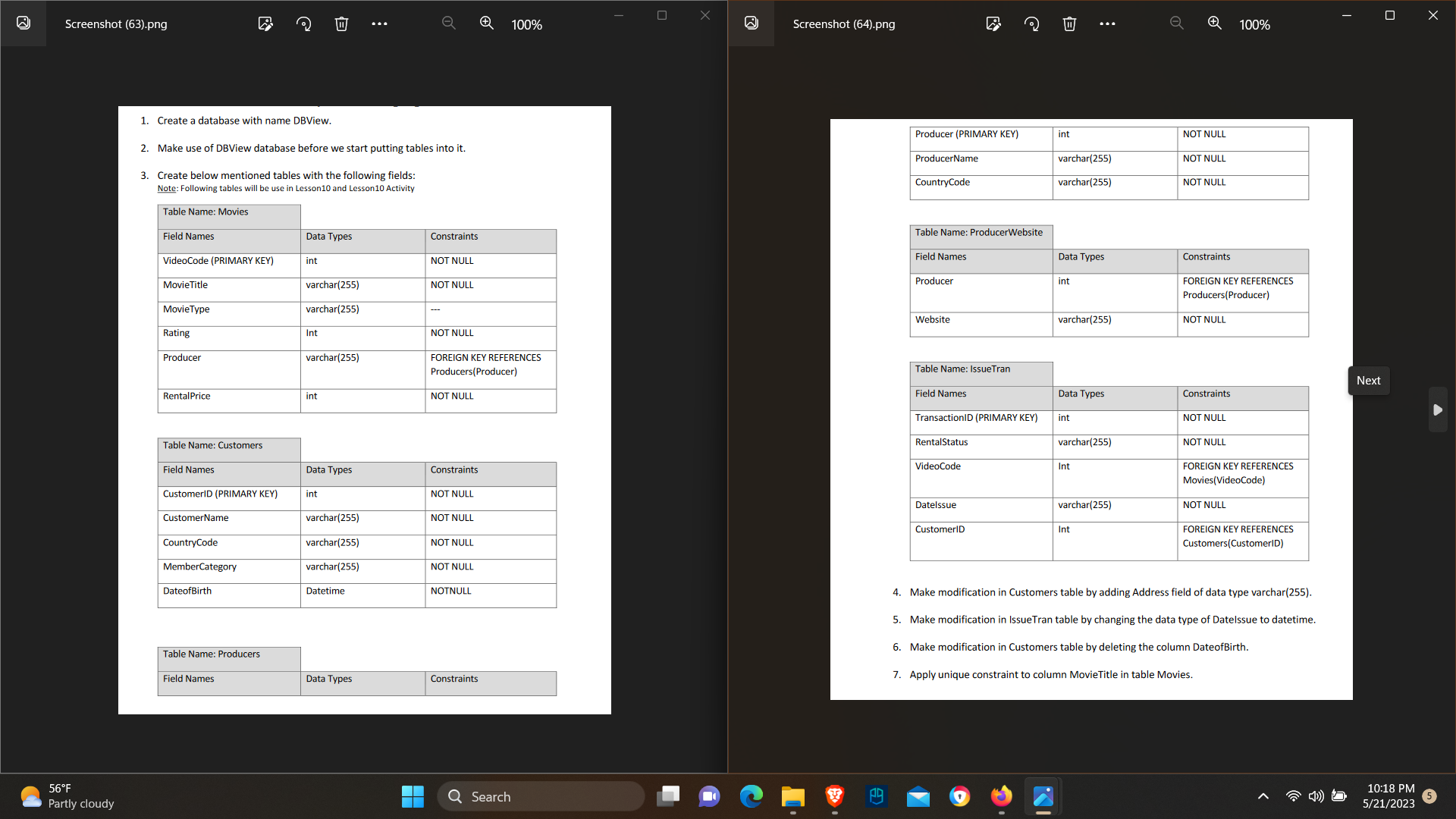 Solved 1. Create a database with name DBView. 2. Make use of | Chegg.com
