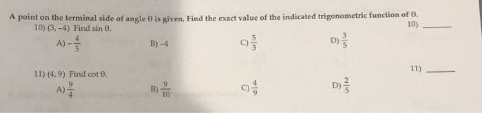 Solved θ. A point on the terminal side of angle θ is given. | Chegg.com