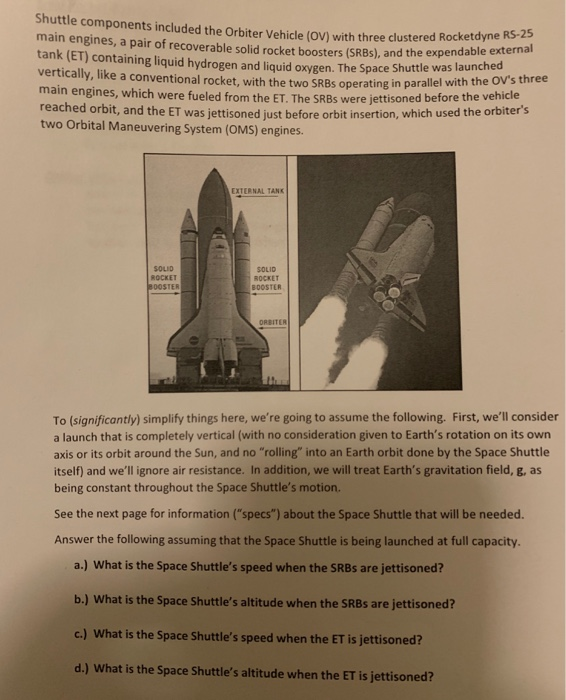 Solved Shuttle components included the Orbiter Vehicle (oV) | Chegg.com