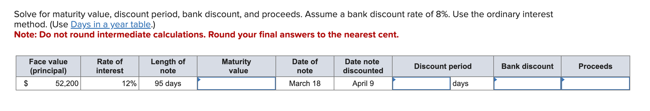 Solved Solve for maturity value, discount period, bank | Chegg.com