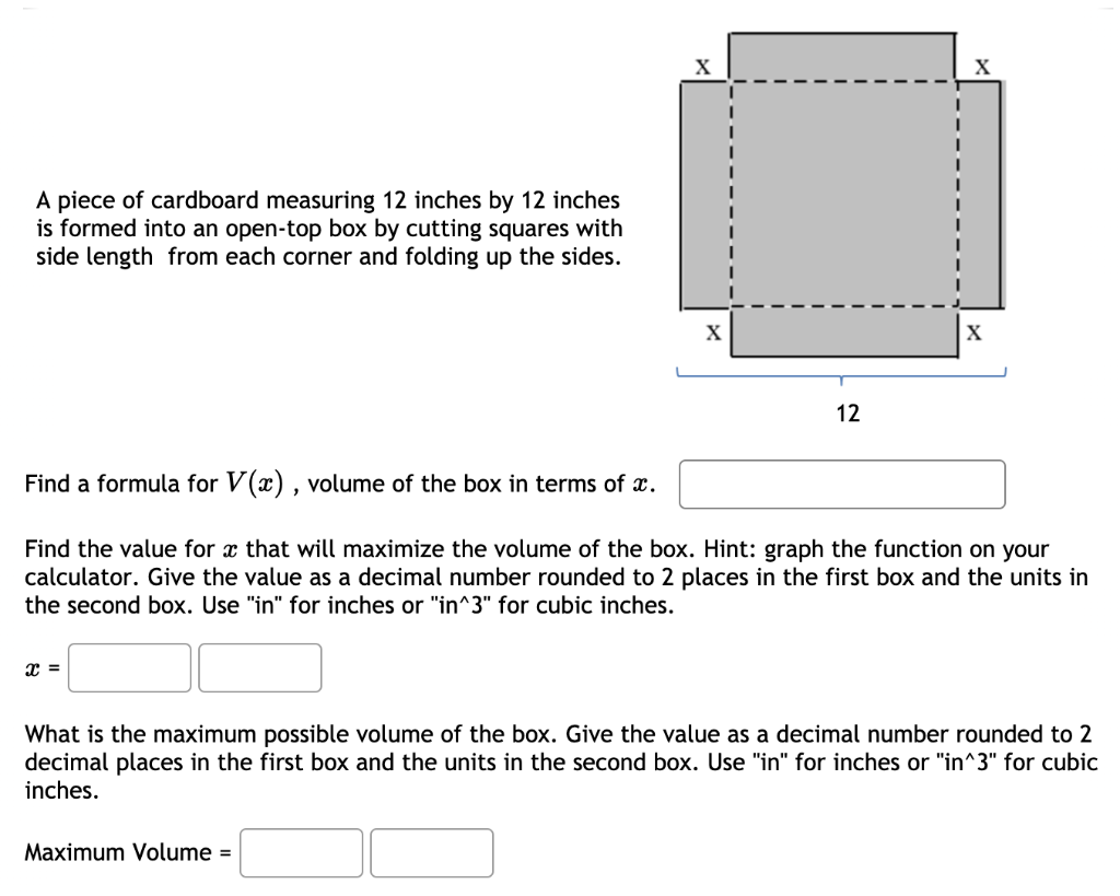Solved X X A piece of cardboard measuring 12 inches by 12 | Chegg.com
