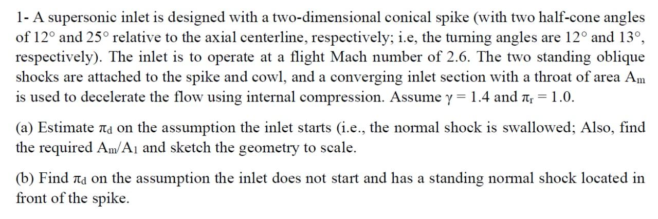Solved 1- A supersonic inlet is designed with a | Chegg.com