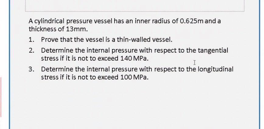 Solved A cylindrical pressure vessel has an inner radius of | Chegg.com