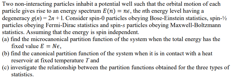 Two non-interacting particles inhabit a potential | Chegg.com