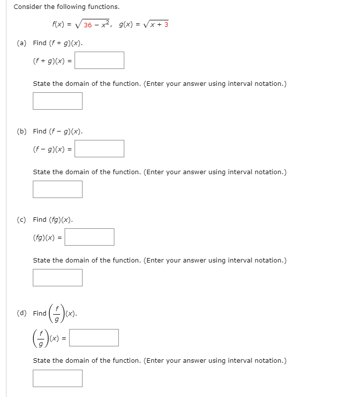 Solved Consider The Following Functions F x 36 X2 Chegg