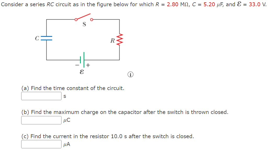 Solved onsider a series RC circuit as in the figure below | Chegg.com