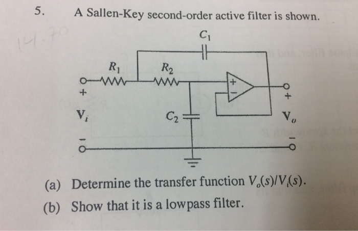 Solved A Sallen-Key second-order active filter is shown. | Chegg.com