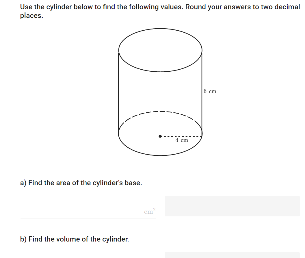 Solved Use the cylinder below to find the following values. | Chegg.com