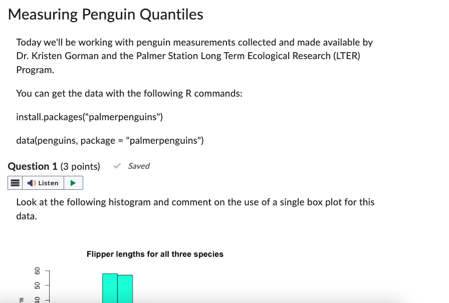 Solved Measuring Penguin Quantiles Today we'll be working | Chegg.com