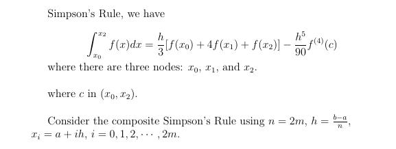 Solved Simpson's Rule, we have * h5 Sº f(a)dx = $1$(ro) | Chegg.com
