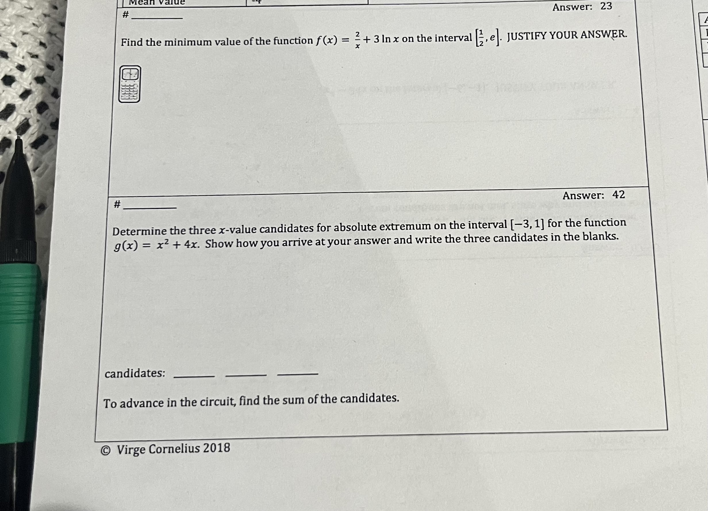 Solved Find the minimum value of the function f(x)=x2+3lnx | Chegg.com