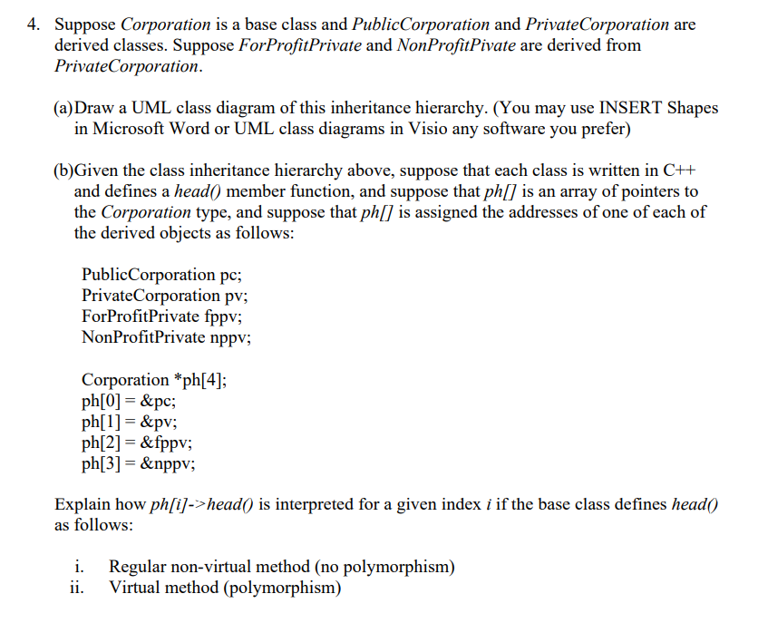 4. Suppose Corporation is a base class and | Chegg.com