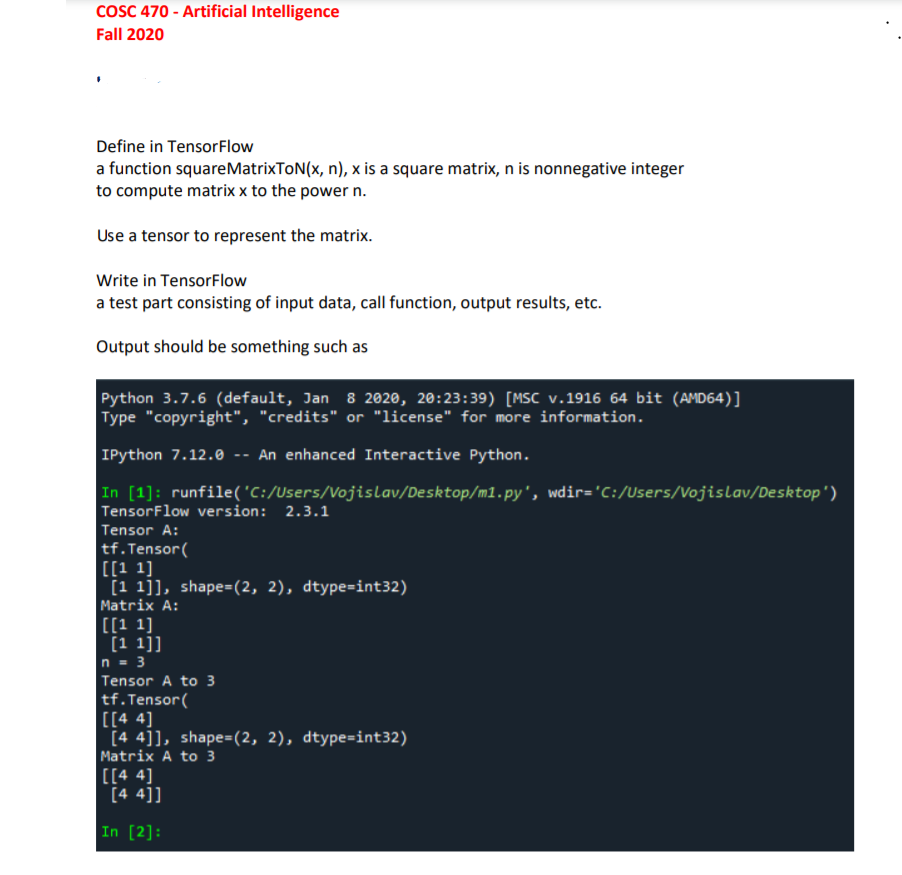 Solved COSC 470 - Artificial Intelligence Fall 2020 Define | Chegg.com