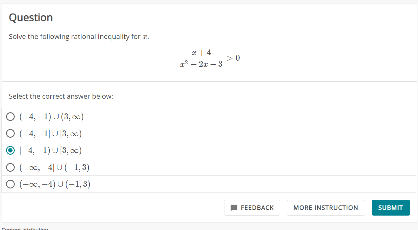 Solved Solve the following rational inequality for x. | Chegg.com