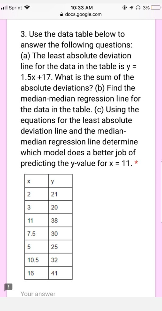 Solved 10:33 AM Sprint 9 docs.google.com 3. Use the data | Chegg.com