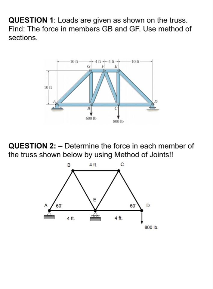 Solved QUESTION 1: Loads are given as shown on the truss. | Chegg.com