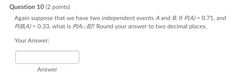 Solved Question 10 (2 points) Again suppose that we have two | Chegg.com
