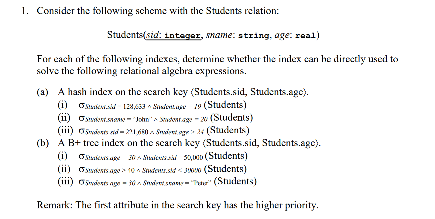 Solved 1. Consider the following scheme with the Students | Chegg.com