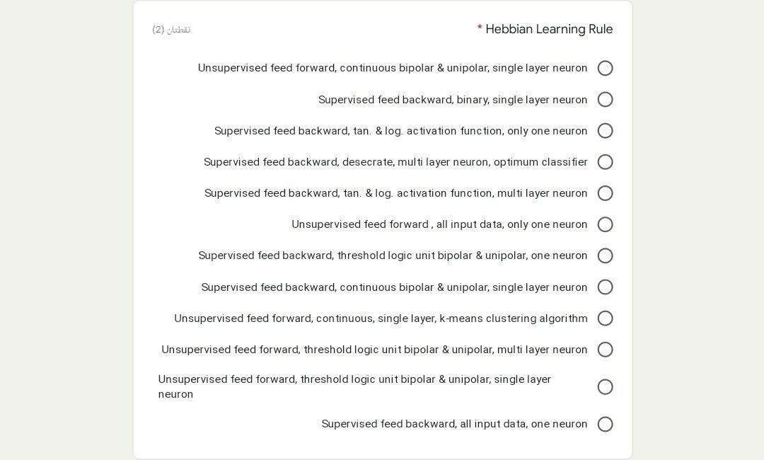 Solved نقطتان (2) * Hebbian Learning Rule Unsupervised feed | Chegg.com