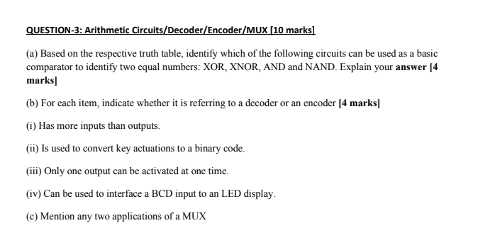 Solved Question 3 Arithmetic Circuitsdecoderencodermux 