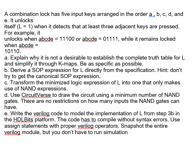 Solved A combination lock has five input keys arranged in | Chegg.com