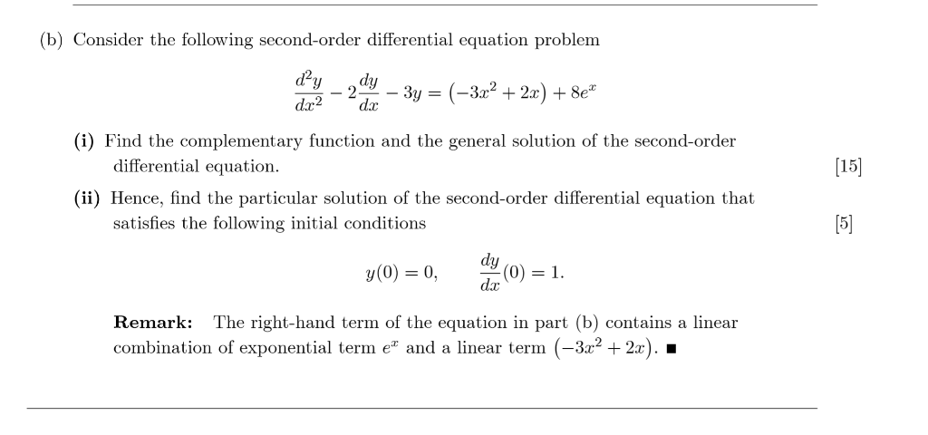 Solved b) Consider the following second-order differential | Chegg.com