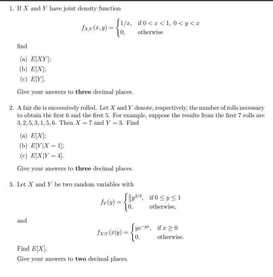 Solved 1. If X and Y have joint density function | Chegg.com
