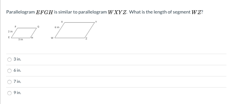 Solved Parallelogram EFGH is similar to parallelogram W XYZ. | Chegg.com