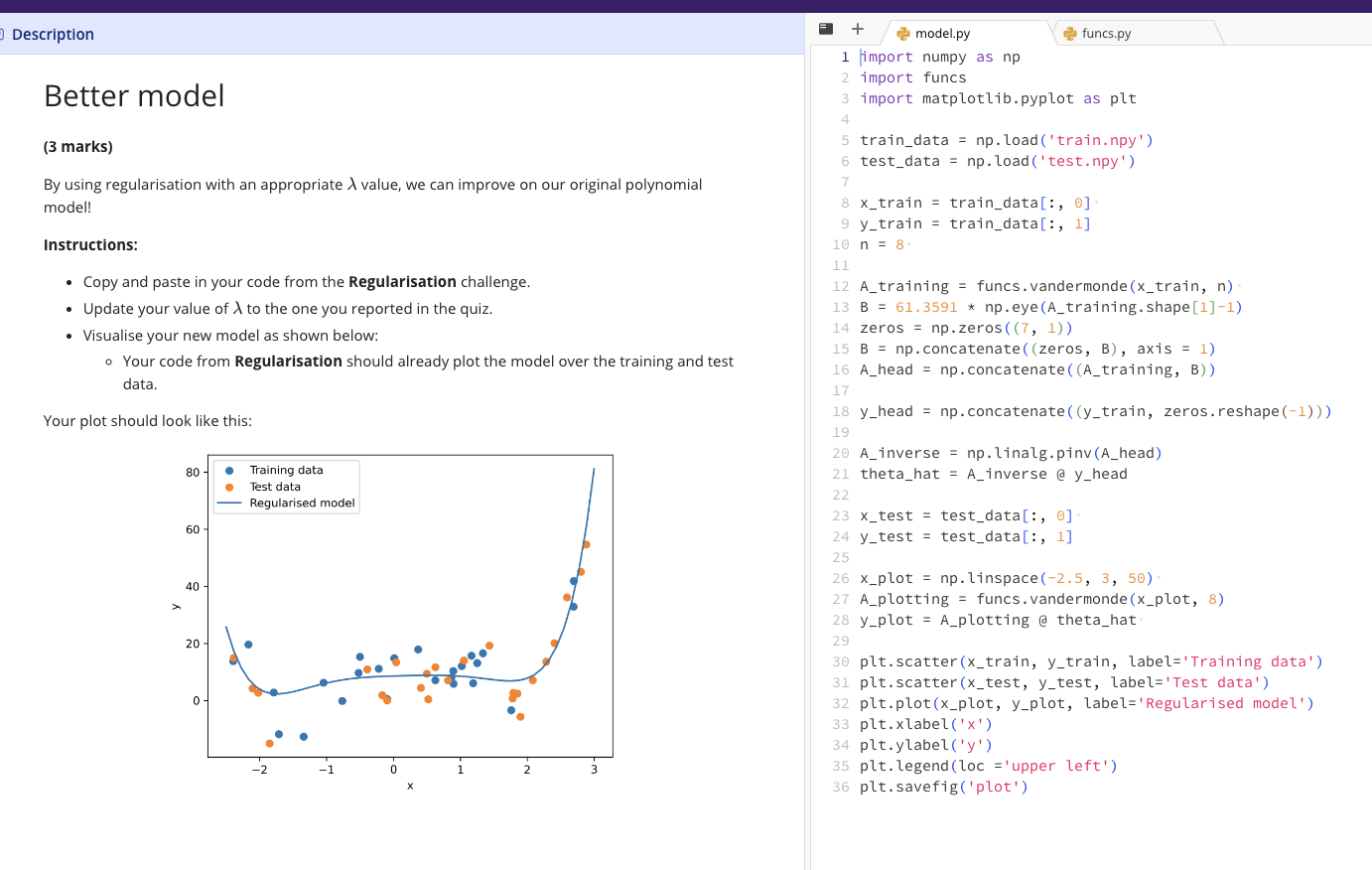 Solved Better model (3 marks) By using regularisation with | Chegg.com