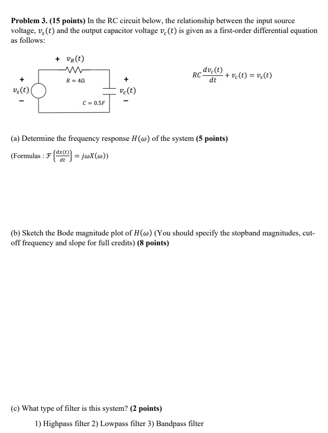 Solved Problem 3. (15 points) In the RC circuit below, the | Chegg.com