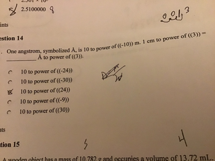 Solved 2.51000009 ints stion 14 . One angstrom, symbolized | Chegg.com