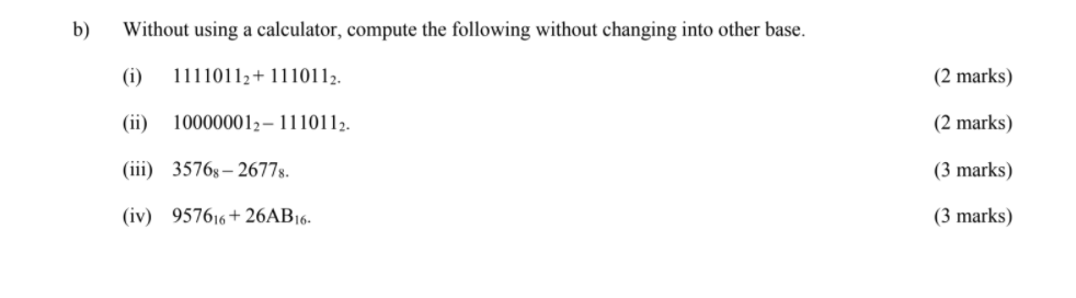 Solved b) Without using a calculator, compute the following | Chegg.com