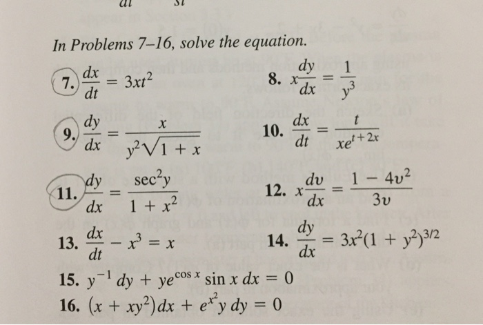 Solved Solve the equation. dx/dt = 3xt^2 x dy/dx = 1/y^3 | Chegg.com Solved Solve the equation. dx/dt = 3xt^2 x dy/dx = 1/y^3 | Chegg.com