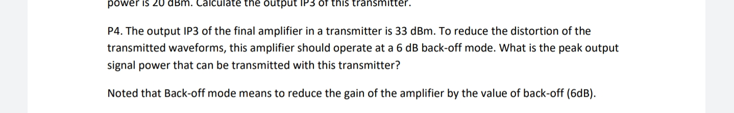 Solved power is 20 dBm. Calculate the output IP3 of this | Chegg.com