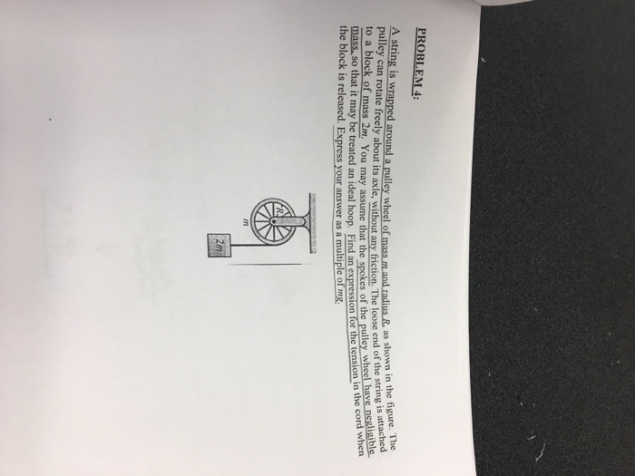 Solved A string is wrapped around a pulley wheel of mass m | Chegg.com
