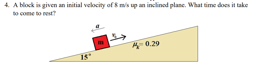 Solved 4. A block is given an initial velocity of 8 m/s up | Chegg.com