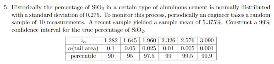 Solved 5. Historically the percentage of SiO2 in a certain | Chegg.com