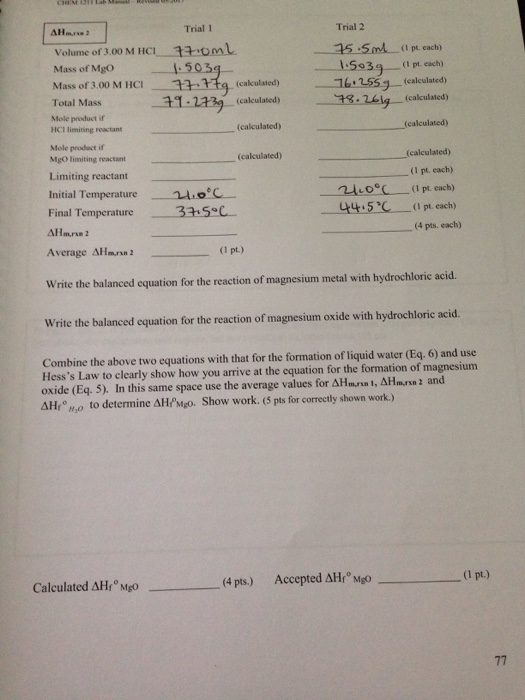 Solved Standard Enthalpy of Formation Name Instructor | Chegg.com
