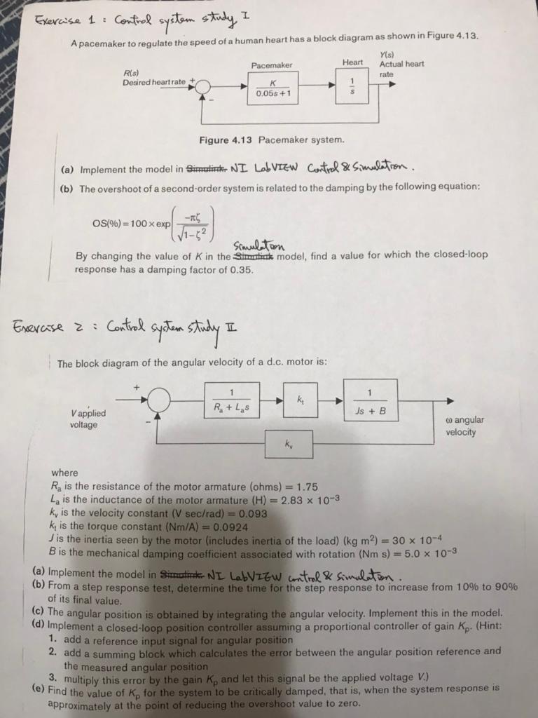 Solved Exercise 1 : Control system study I A pacemaker to | Chegg.com
